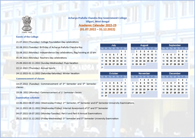 Academic Calendar and Holidays